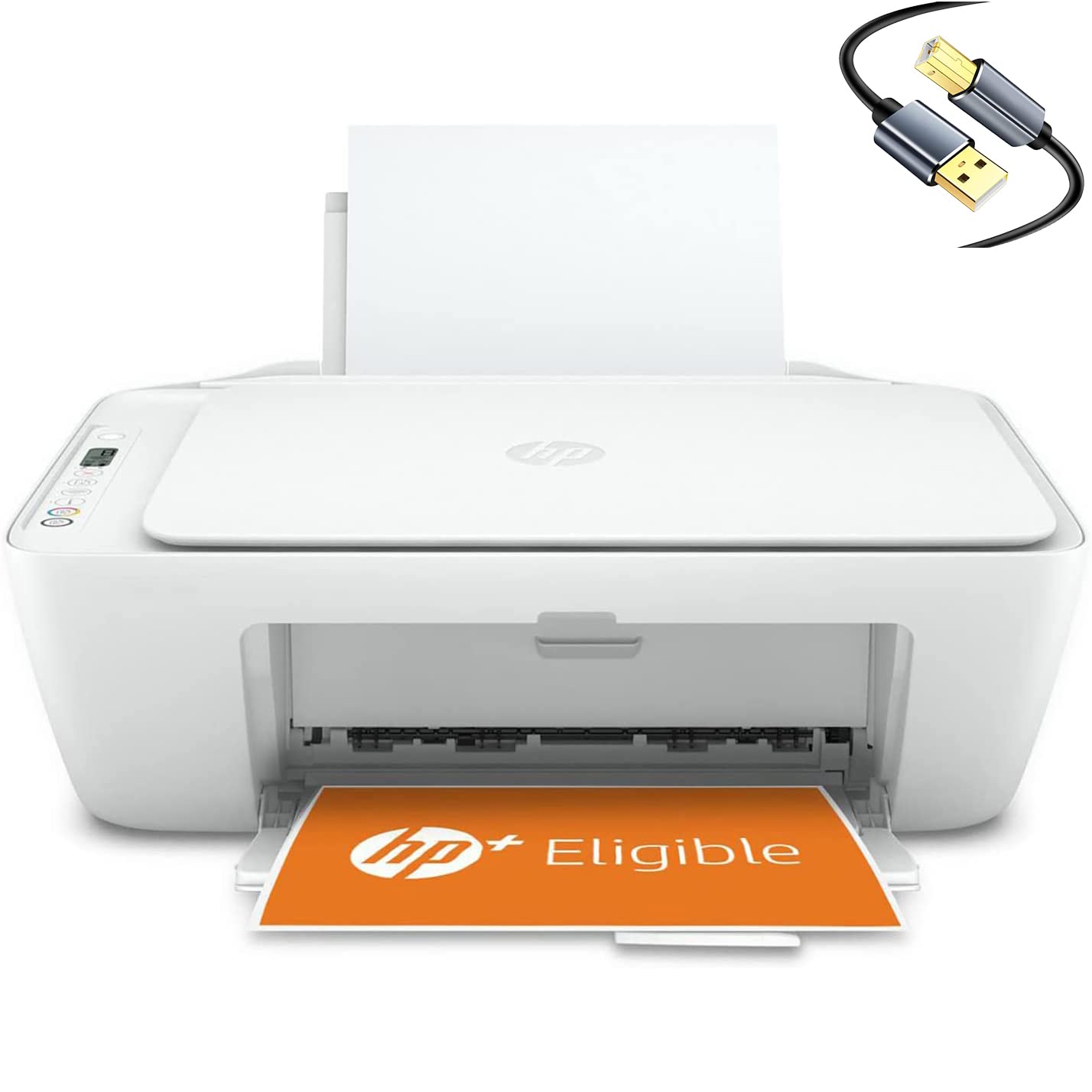 HP DeskJet 2752e Wireless All-in-One Color Inkjet Printer for Home Office, White - Print Scan Copy - Icon LCD Display, 1200 x 1200 dpi, WiFi, Bluetooth, USB, Cbmou Printer Cable (Renewed)