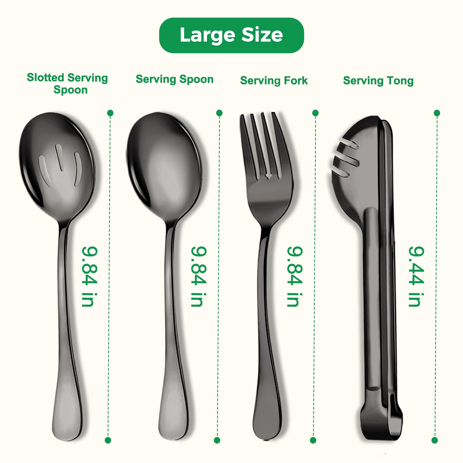 Large Stainless Steel Serving Utensils Set 15 Pcs with 10" Serving Spoon,10" Slotted Spoons,10" Serving Forks,9.5" Serving Tongs,Soup Ladle,Pie Server,Cake/Butter Knife for Buffet/Parties