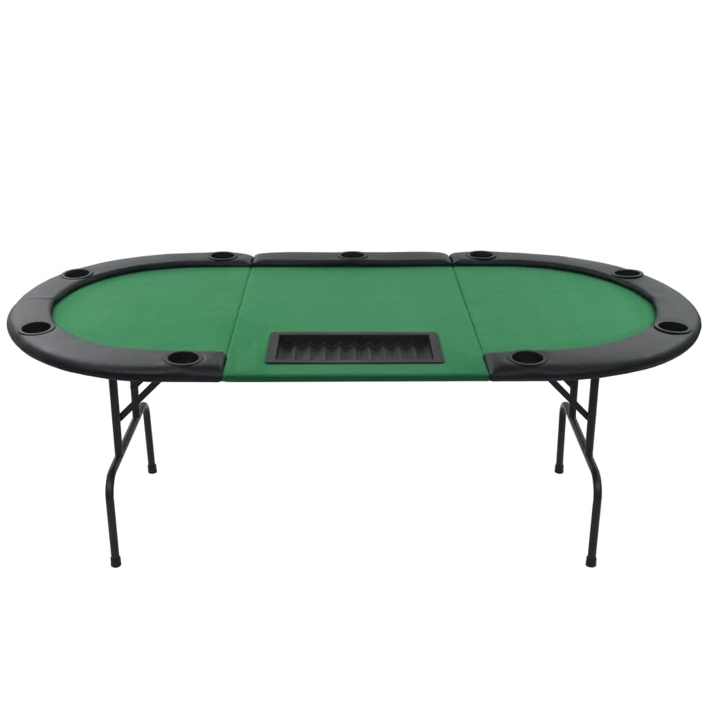GOLINPEILO Oval Folding 9-Player Games Poker Play Table with Chip Cup Holder Card Game Table Steel Base Casino Green 3 Fold 81.1" x 41.7" x 29.9"