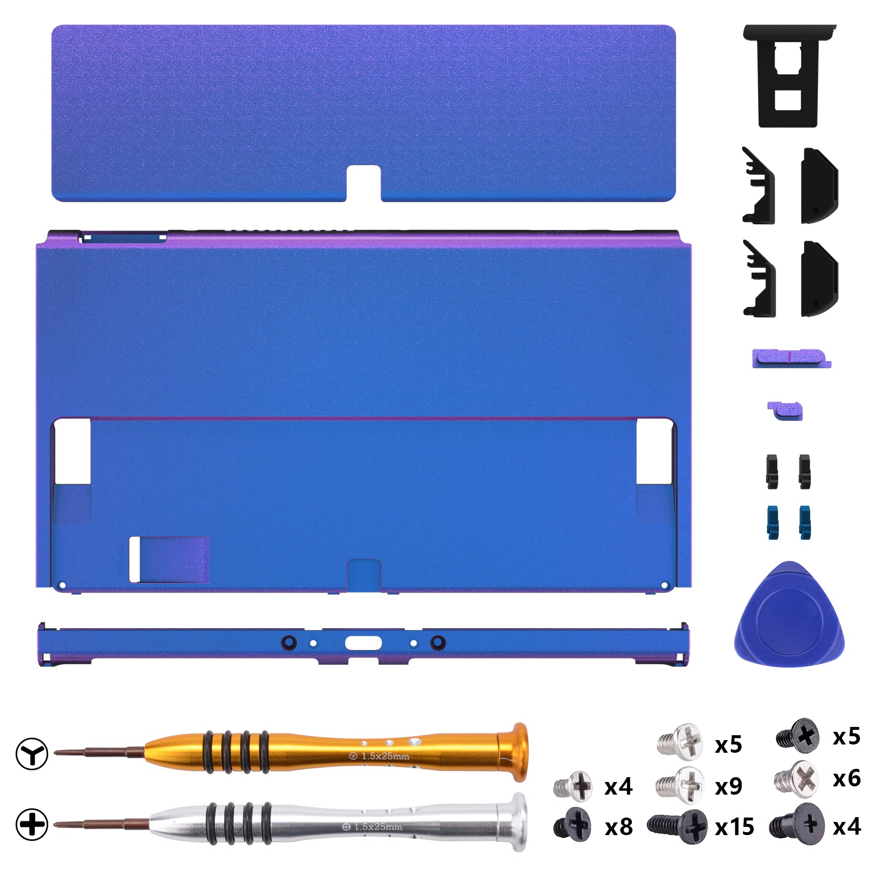 eXtremeRate Chameleon Purple Blue Console Back Plate DIY Replacement Housing Shell Case with Metal Kickstand for Nintendo Switch OLED – Console and Joycon NOT Included