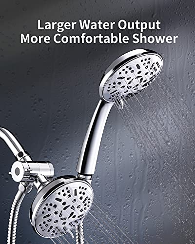 Ezelia High Pressure Shower Head Combo, 9 Settings Handheld Shower Head & Rainfall Showerhead, Premium 2-in-1 Dual Shower System with smooth 3-Way Water Diverter, Bathtub Systems,1.75GPM