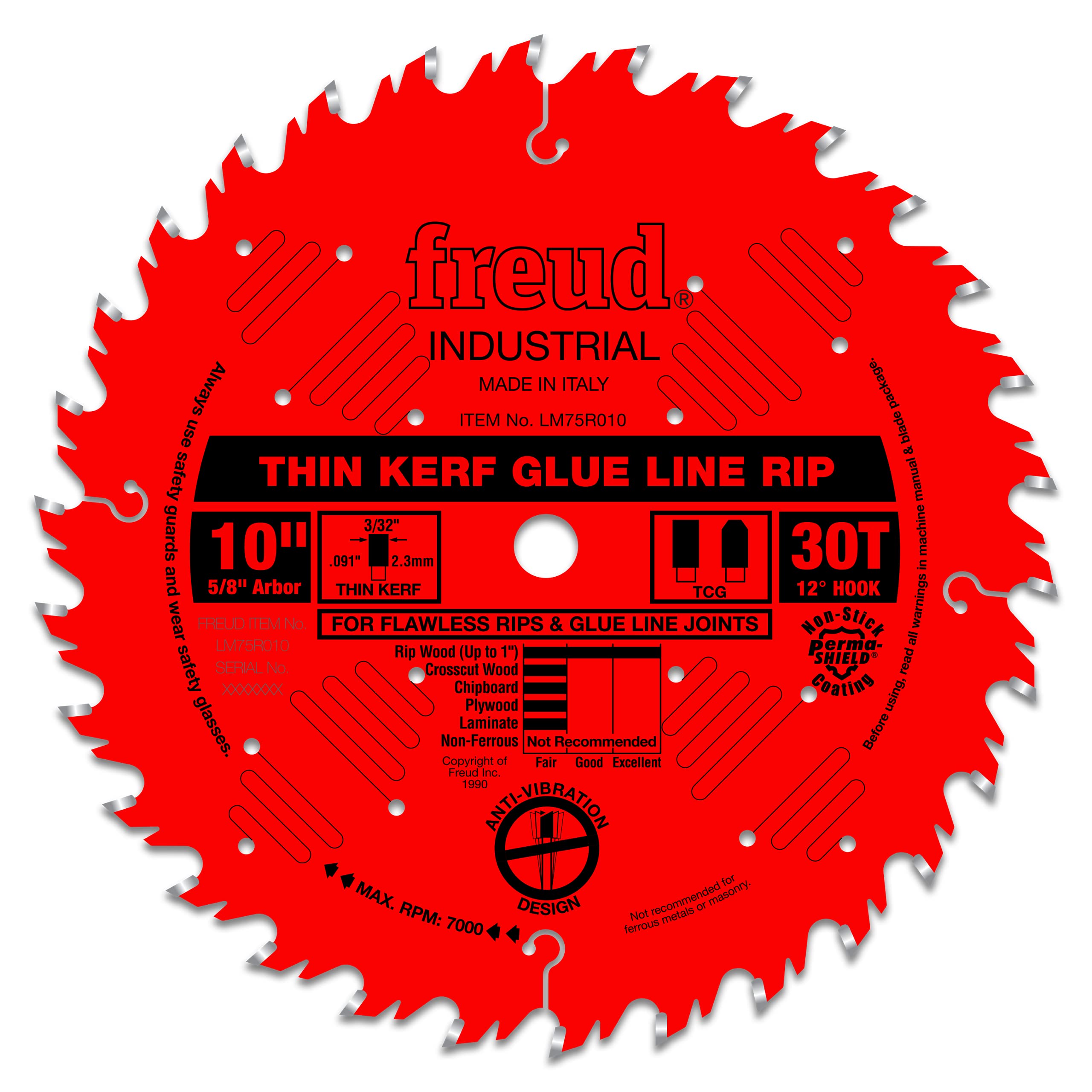 Freud LM75R010: 10" Industrial Thin Kerf Glue Line Ripping Blade, Carbide