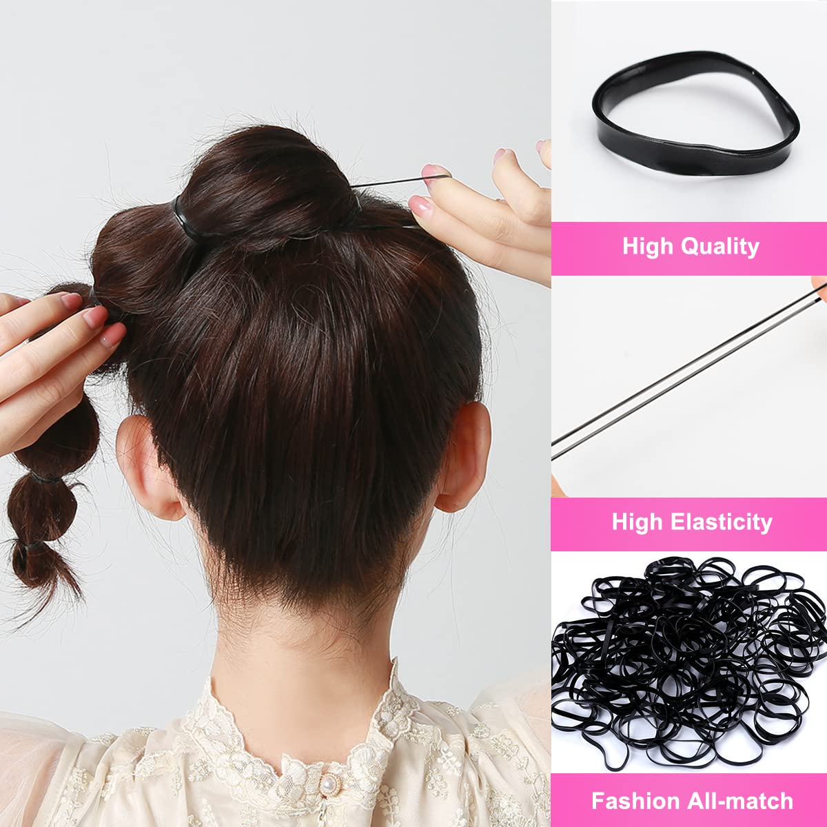 Hair Styling Tool Set - 6 Topsy Tail Loops, 4 French Braid Tools, 2 Braiding Combs, 50 Rubber Bands