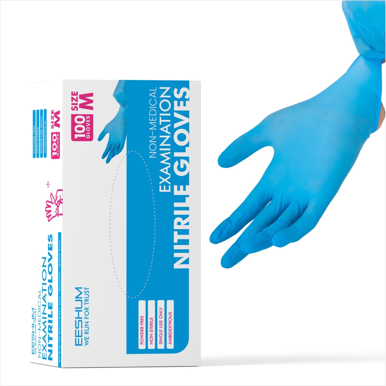 Eeshum Nitrile Gloves, 4mil-100 Count, Gloves Disposable Latex Free, Disposable Gloves for Household, Food safe (Large)