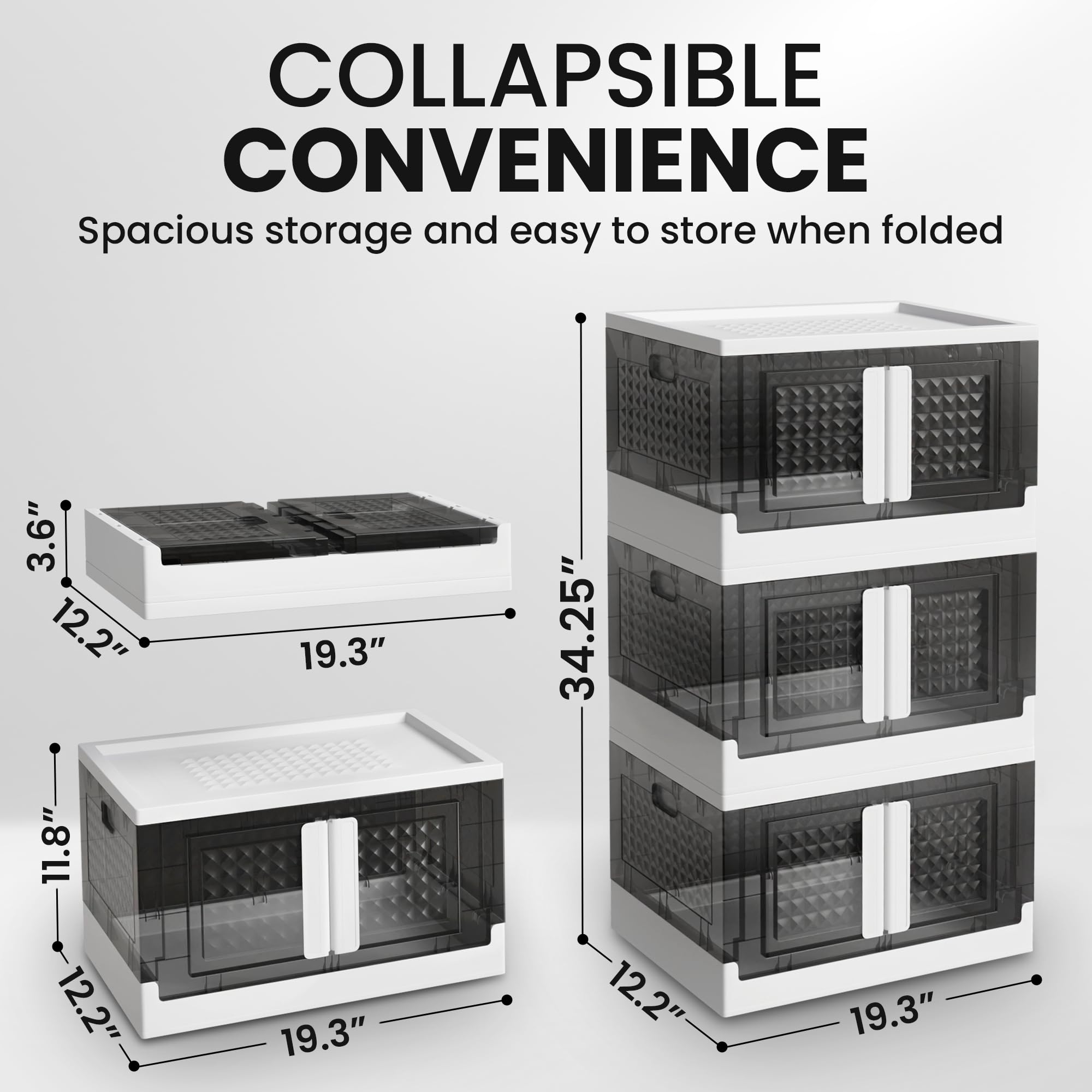 livluxe Closet Organizers and Storage, 8.4 Gal Storage Bins with Lids, 3 Pack, Collapsible, Stackable Storage Bins with Door, Wheels & Side Handles, Multiuse for Bedroom Office Trunk & More