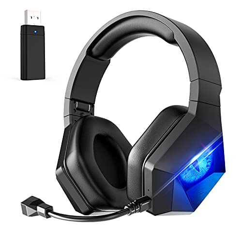 EasySMX IcyEyes L1 Wireless Gaming Headset for PC, PS4, PS5, Mac, Noise Canceling Wireless Headphone with Detachable Mic, Soft Memory Earmuffs, 17 Hours Battery, Surround Sound PS4 Wireless Headphones
