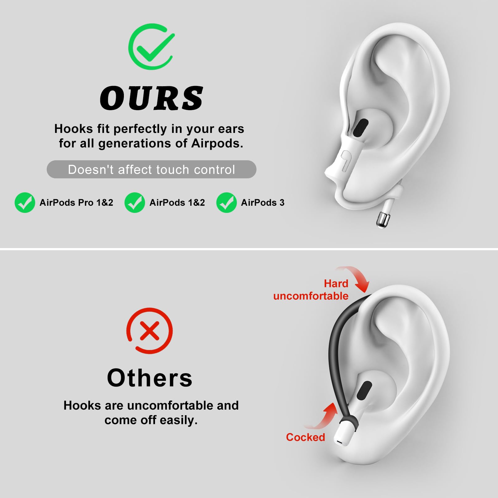 Haireca Adjustable Ear Hooks Designed for Apple AirPods Pro/Pro 2,AirPods 1/2/3[Added Stylish Leather Storage Bag],Airpods Accessories for Running,Ergonomic Design,Washable and Dirt Resistant(Pink)