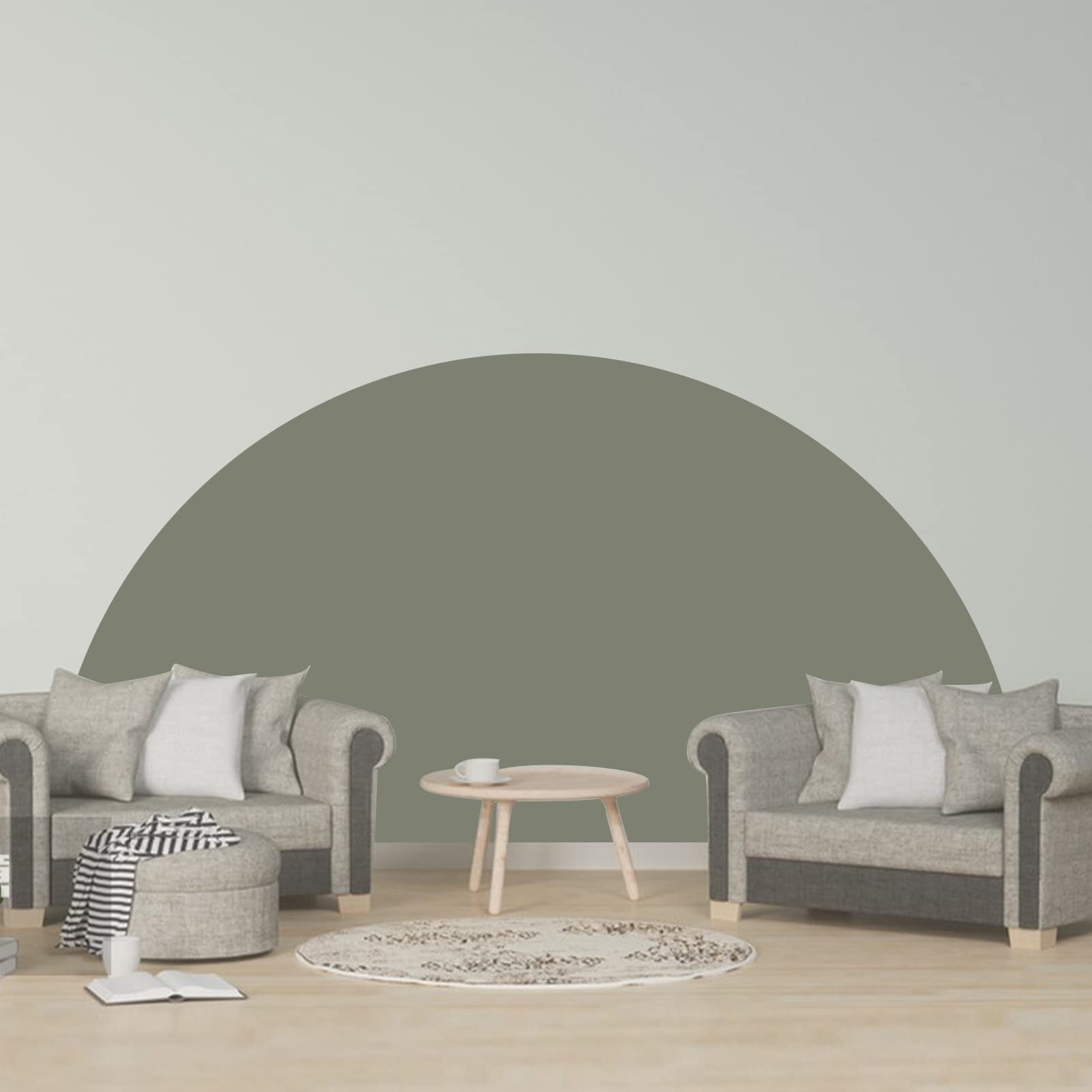 Half Circle Boho Headboard Decal - Semicircle Bohemian Style Wall Decor, Removable Boho Wall Sticker for Bedroom Living Room Nursery Bed Hotel Corridor Decoration, 66”x33”,Morandi Colors (Beige Green)
