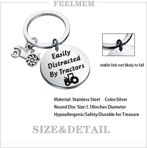 FEELMEM Funny Farm Tractor Gift Tractor Lover Gift Easily Distracted by Tractors Keychain Farmer Gift