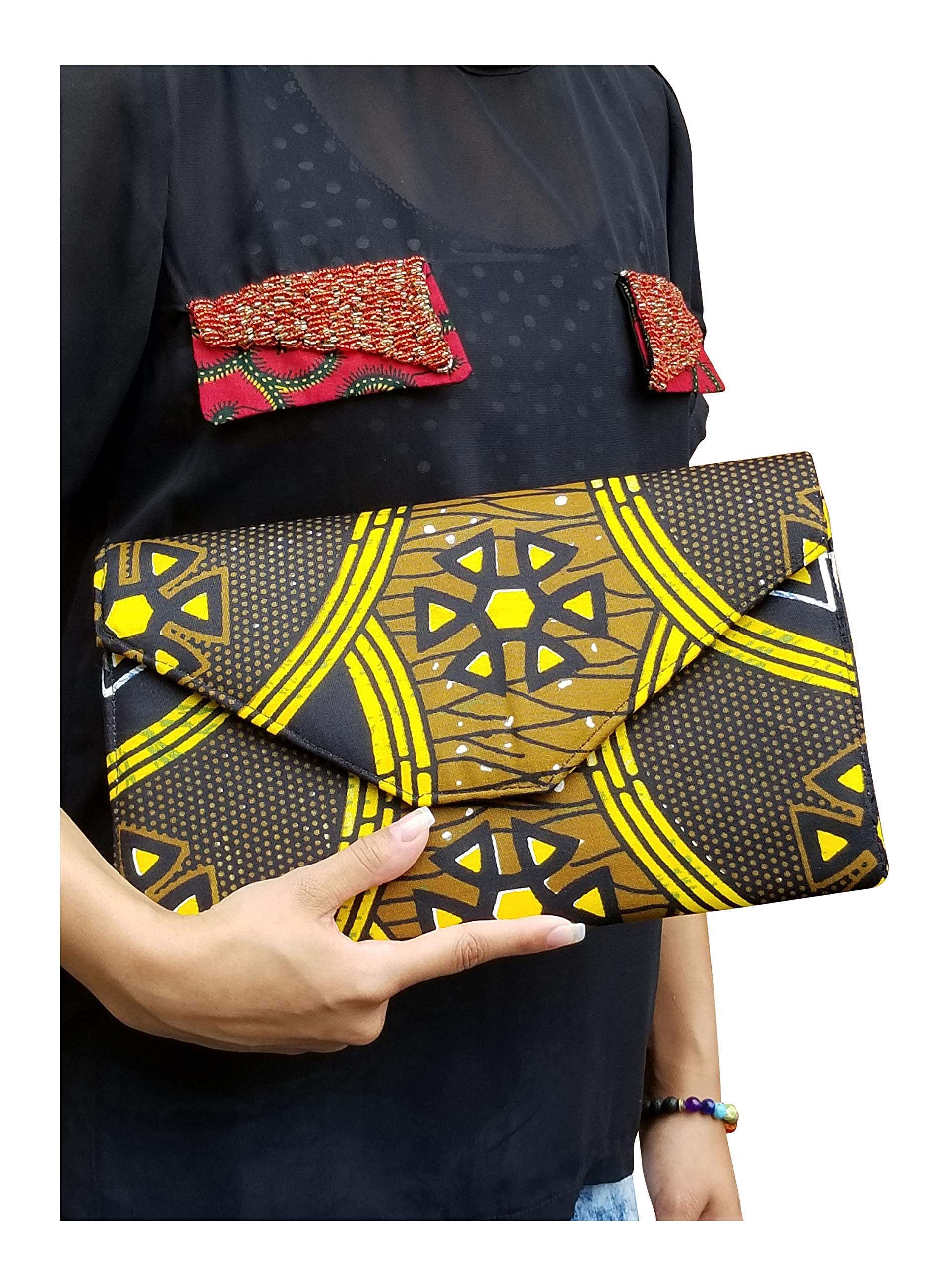 Dupsie's Black and Yellow African Print Clutch Purse