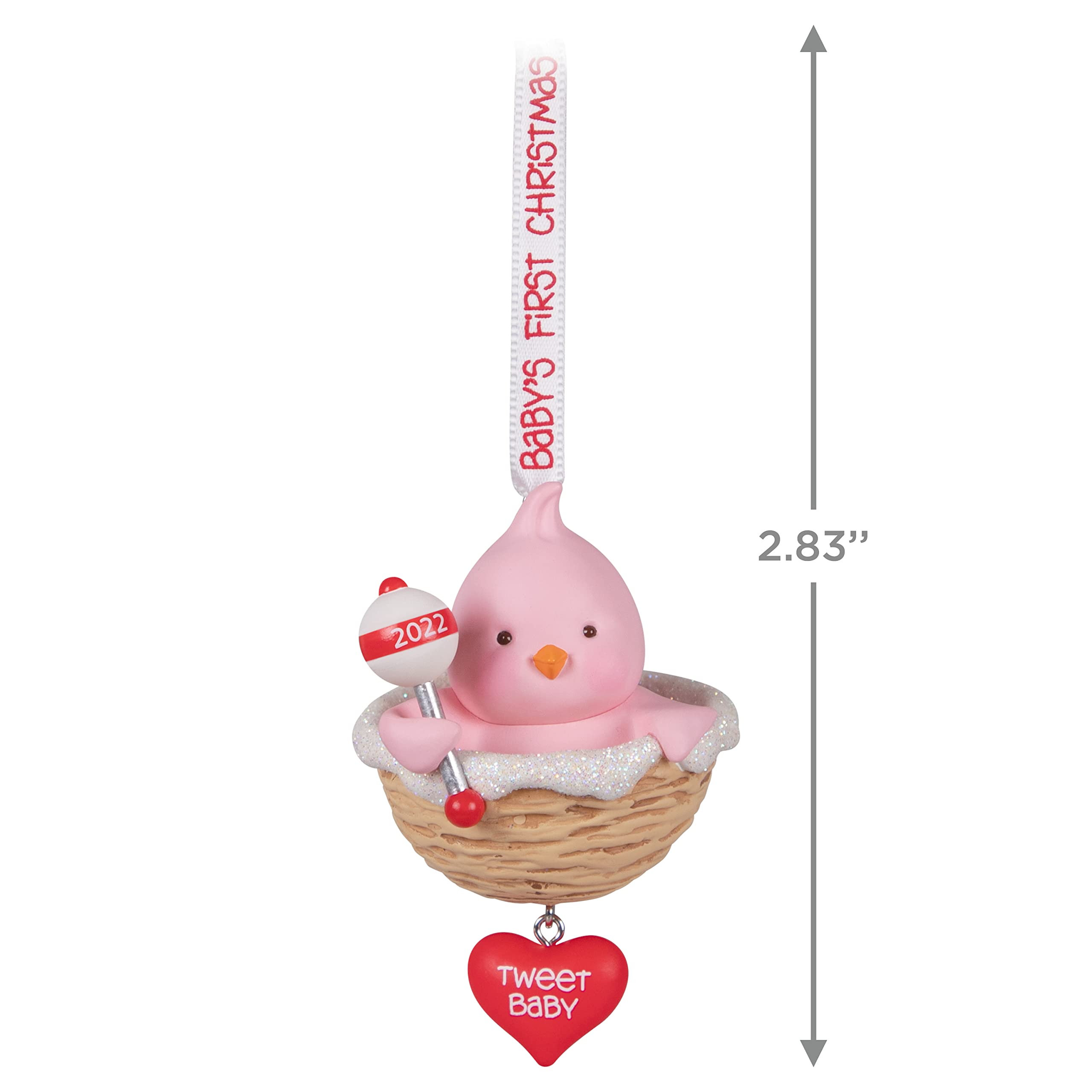 Hallmark Keepsake Christmas Ornament 2022 Year-Dated, Baby Girl's First Christmas, Pink Bird