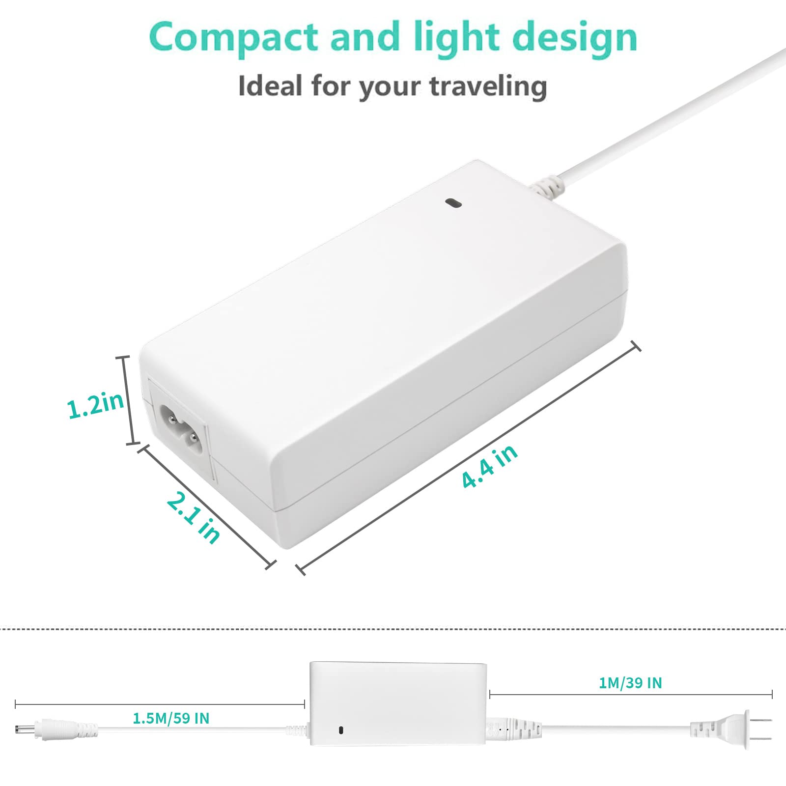 Gonine 12V 5A Monitor Power Supply Adapter White, 60W Power Cord Replacement for 12Volts LED Monitor Security Cameras LED Strips