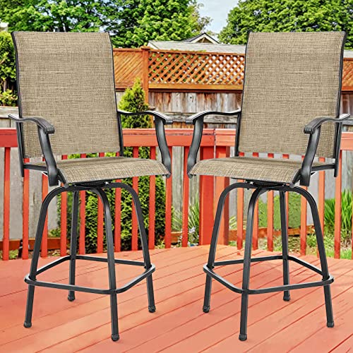 GOOGIC Patio Swivel Bar Stools , Outdoor High Back Swivel Bar Chair Set of 2 with All Weather Steel Frame for Backyard, Lawn,Poolside and Balcony