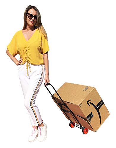 ISOP Folding Light Hand Truck 2 Wheels - Luggage Trolley Shopping Cart | Portable Fold-Up Dolly Cart - Collapsible | 60 lb, Black Elastic Incl.