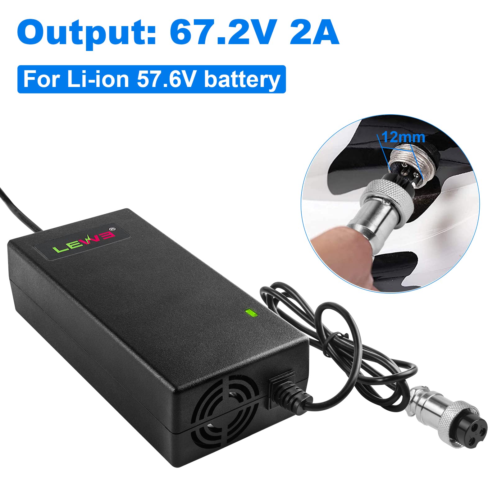 Fancy Buying Electric Bike 60V Lithium Battery [16S] Charger Output 67.2V 2A with Female 3-Pin XLR Inline Connector for 60V Ebike Battery Adapter Power Cord