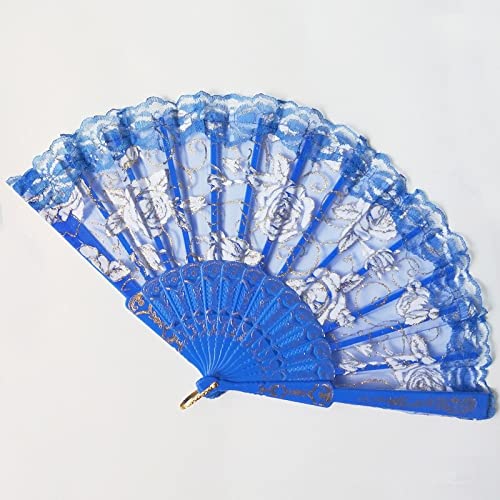 Folding Fan 1Pcs Chinese Style Folding Fan Lace Hand Held Rose Flower Folding Fan Dance Party Wedding Decor Ventilador Plegable Christmas Fan (Black)