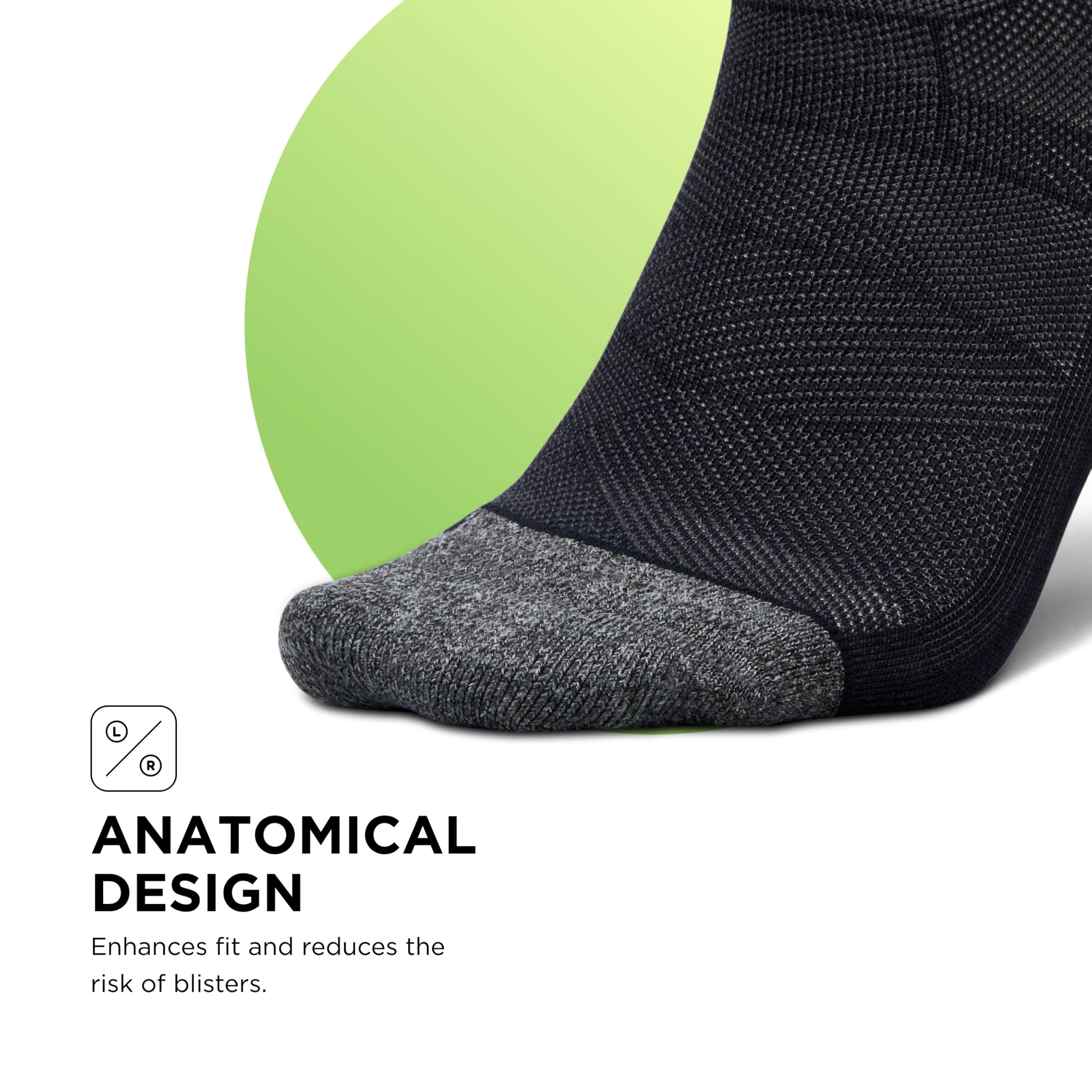 Feetures Elite Ultra Light Cushion Mini Crew Sock - Sport Sock with Targeted Compression - Large, Ascent Blue (1 Pair)