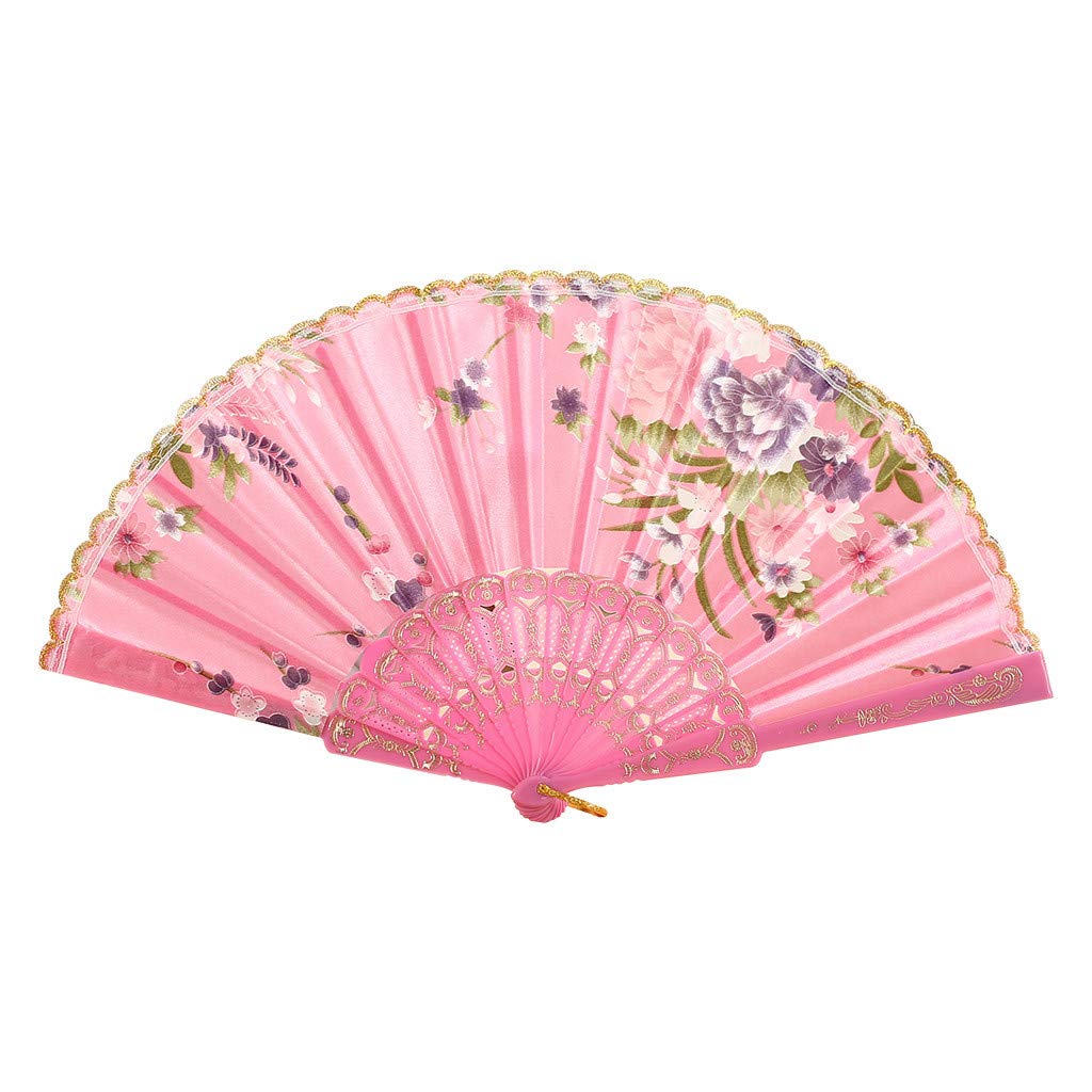 Folding Fan Chinese Style Hand Held Folding Dance Fan Wedding Party Lace Silk Folding Hand Held Flower Fan Summer Wedding Fan Party (Color : L)