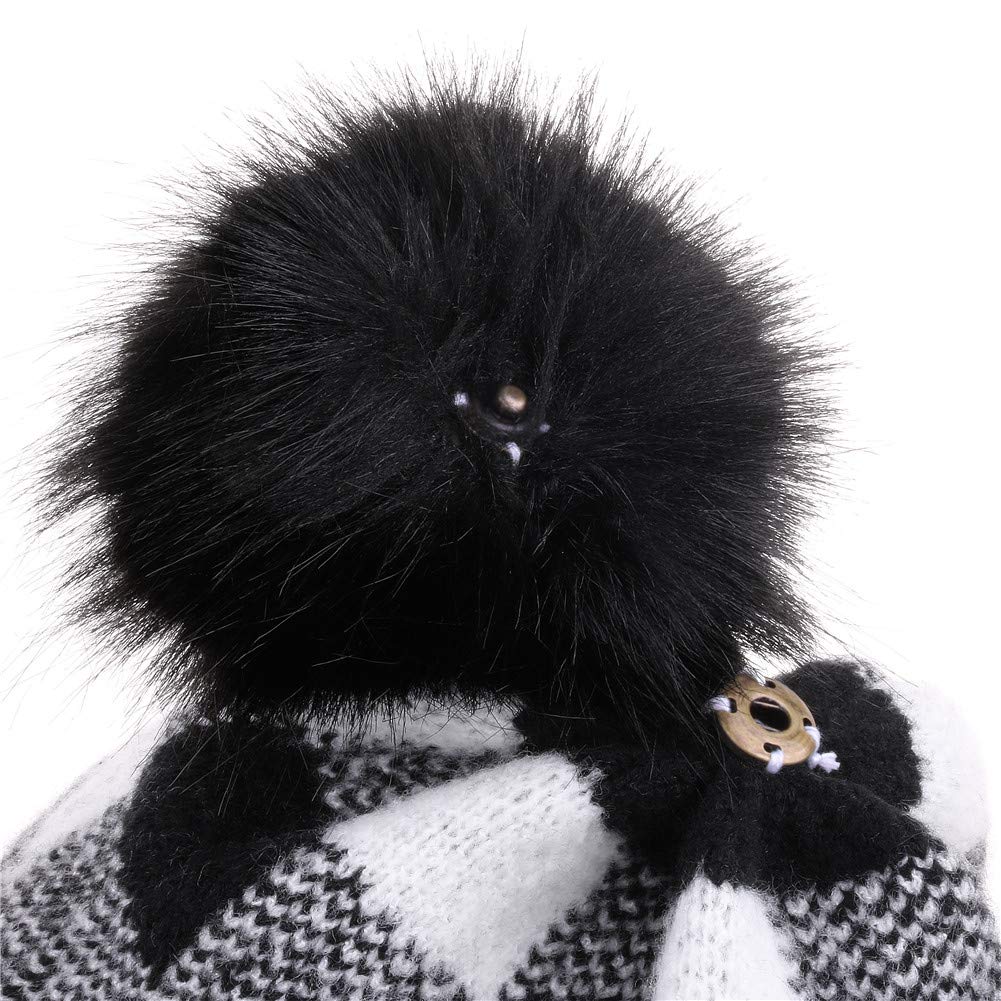 CRUOXIBB Women Knit Slouchy Beanie Hat with Faux Fur Pompom Buffalo Plaid Cuff Winter Soft Warm Ski Cap