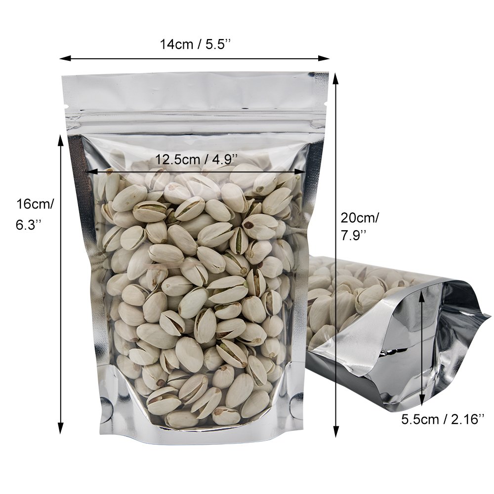 GooGou Resealable Zip Mylar Bag Food Storage Aluminum Foil Bags Smell Proof Pouches 5.5x7.9" 100pcs