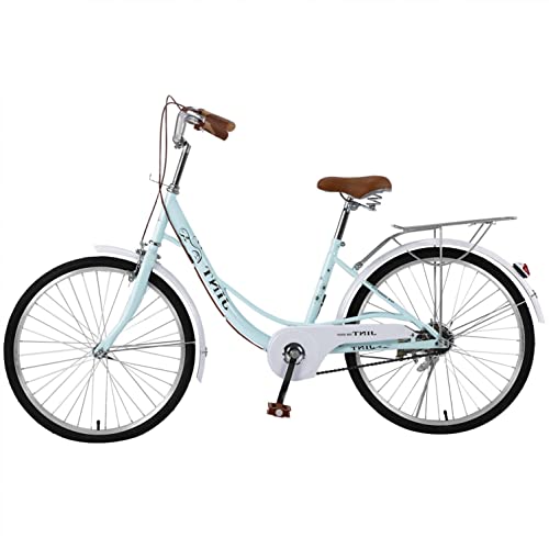 CRX 26" Beach Cruiser Bicycle - 26-Inch Single Speed Bicycle Womens Comfort Bikes Beach Cruiser Bike Single Speed Retro-Styled with Rear Rack Small Steel Step-Through Frame for School Live Students
