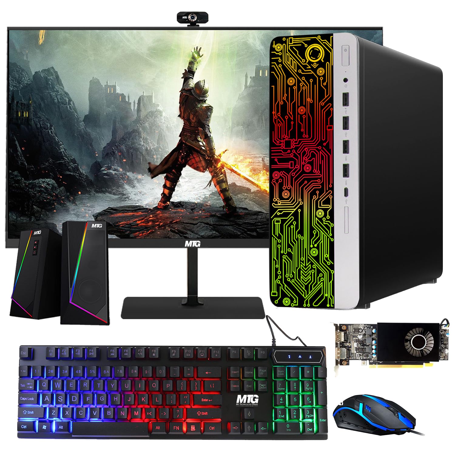 HP G3 Gaming Desktop PC, Intel Core i7 6th Gen, AMD RX 550 Graphics, 32GB RAM, 1TB SSD + 3TB HDD, MTG 27 Inch Monitor, RGB Keyboard Mouse, Speaker, Webcam, WiFi, Win 10 Pro (Renewed)