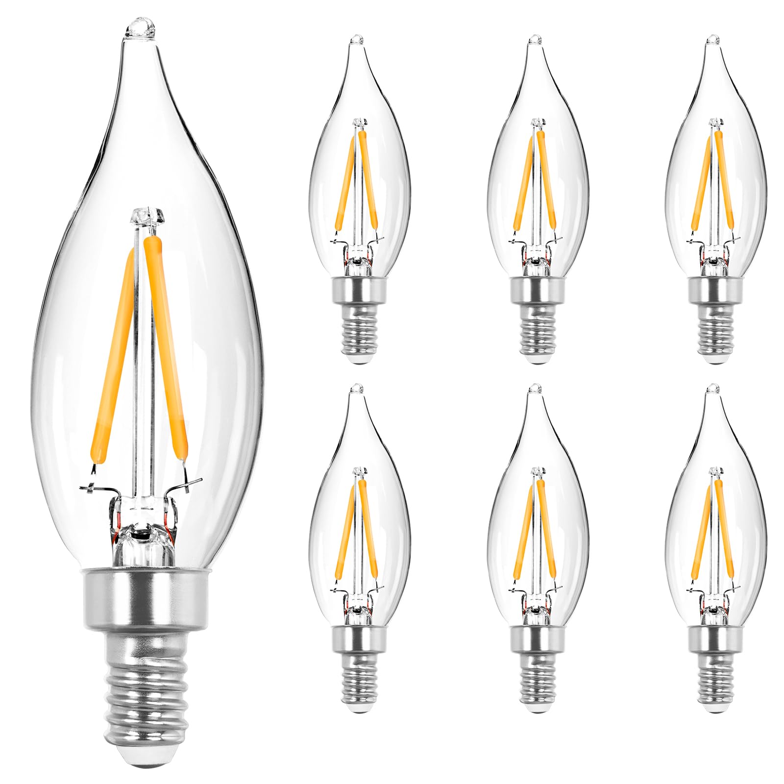DGE 40 Watt Warm White Ceiling Fan Light Bulbs C32 Chandelier Light Bulbs Bright and Long Lasting 380 Lumen Bent Tip Light Bulb with E12 Candelabra Base, 12 Packs