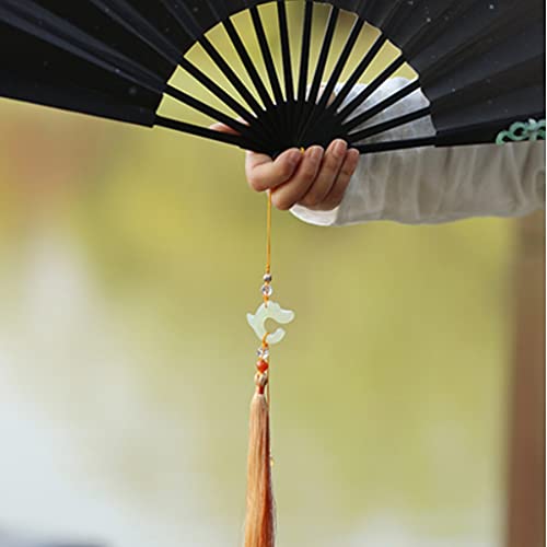 Folding Fan Hand Fan Boy Domineering Folding Fan Chinese Style Ancient Costume Retro Large Portable Hanfu Accessories Antique Fan (Black)