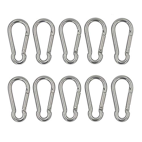 DGOL 10pcs 304 Stainless Steel Carabiner Snap Spring Hook Outdoor D Ring Chain Quick Link Lock Fastner Size 2"*1" Loading 195 lbs