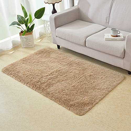ECM. Beautiful Living Room Rug Set - Solid Aesthetic Soft Fluffy Rug Carpet for Home, Dining Room, and Kitchen - Faux Fur Anti Slip Rug & Water Absorber Bathroom Carpet Set - Taupe