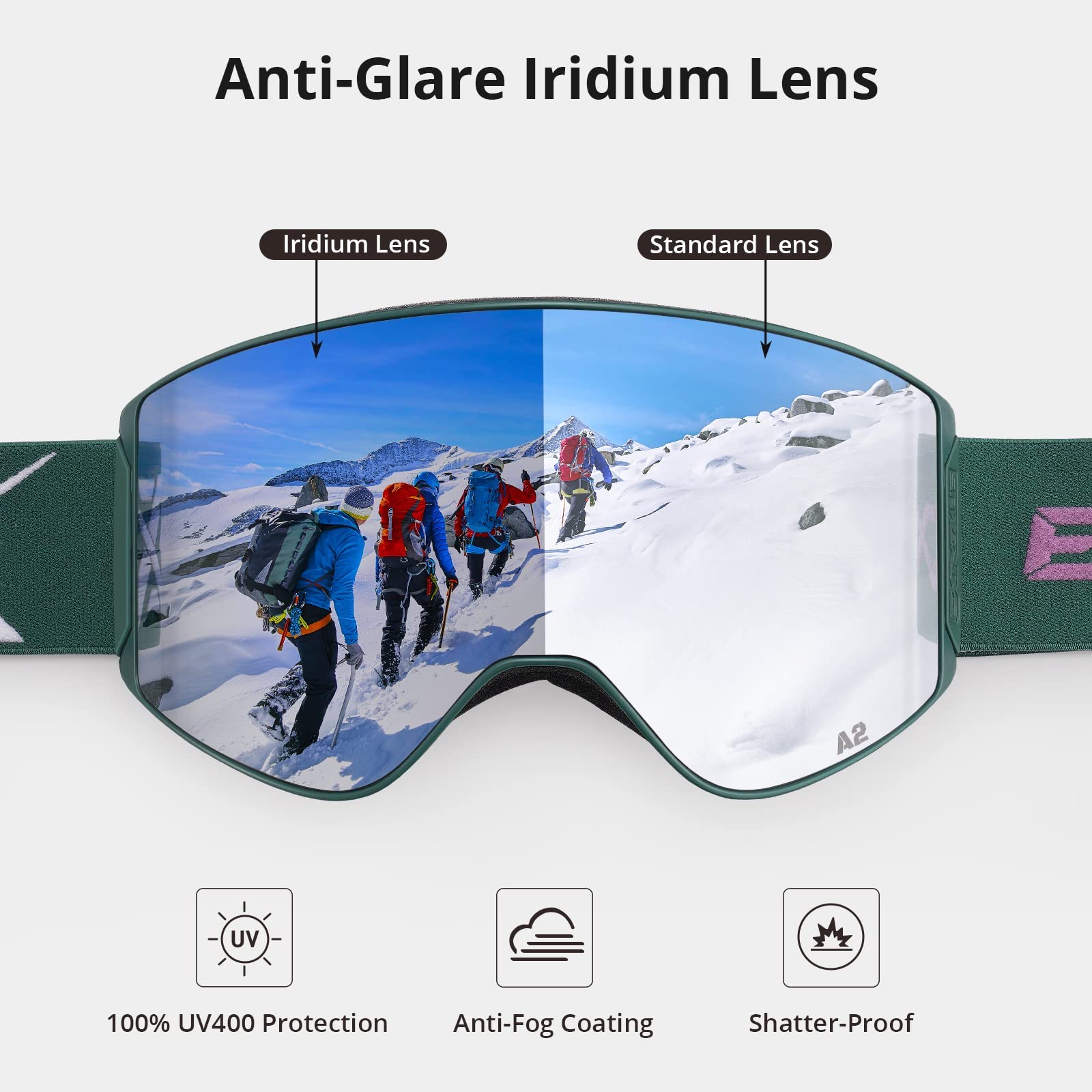 Extremus Cornice Ski Goggles with Wide-View Quick-Change Cylindrical Lens, 100% UV Protection Snow Goggles, Helmet-Compatible, OTG, Anti-Fog & Double-Water Resistant