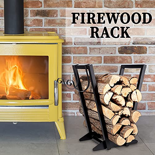 JUNSHUO Firewood Rack Indoor (22Inch/V-Shape) Outdoor Fireplace Firewood Holder with Side Kindling Rack,Assemblable Log Rack Wood Holder