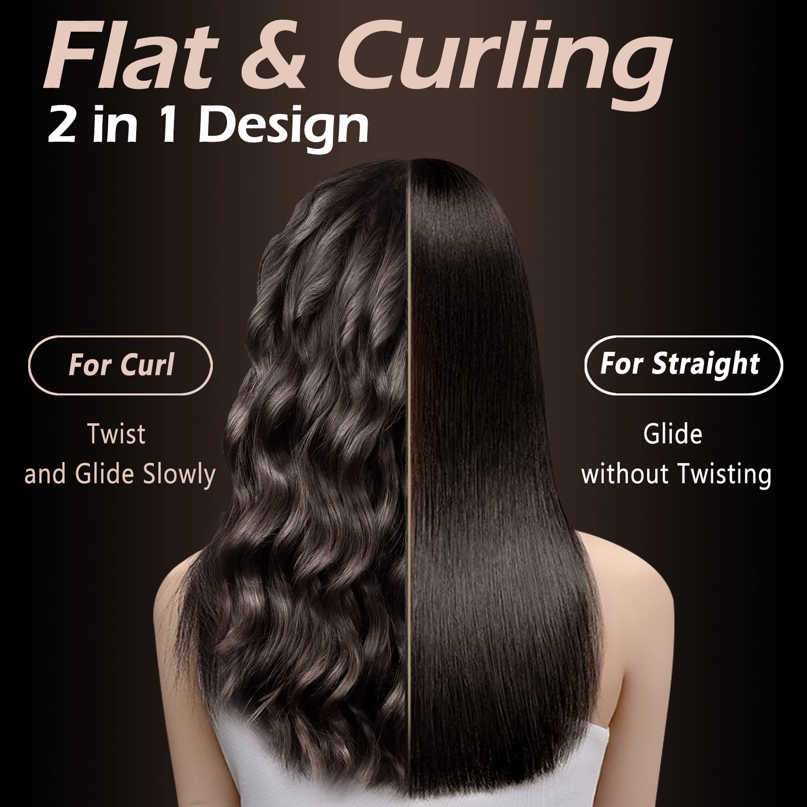 FANCYBEAUTY Curling Iron, Hair Straightener and Curler 2 in 1, Professional Negative Ion Flat Iron with Adjustable Temp for All Hair Types, 15s Instant Heating Hair Styling Tools