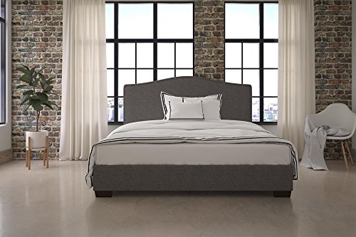 DHP Gavin Upholstered Bed with Nailhead Trim and Wood Slat Support System, King Size, Grey Linen