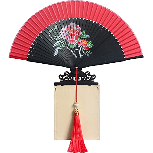 Folding Fan Lady Dance Fan Bamboo Ventilateur Classical Portable Wedding Silk Fan Chinese Summer Cheongsam Hanfu Fans (Color : A10)