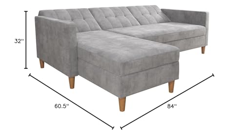 DHP Hartford Storage Sectional Futon with Interchangeable Chaise, Space-saving Design with Multi-position Back, Wooden Legs, Light Grey Chenille