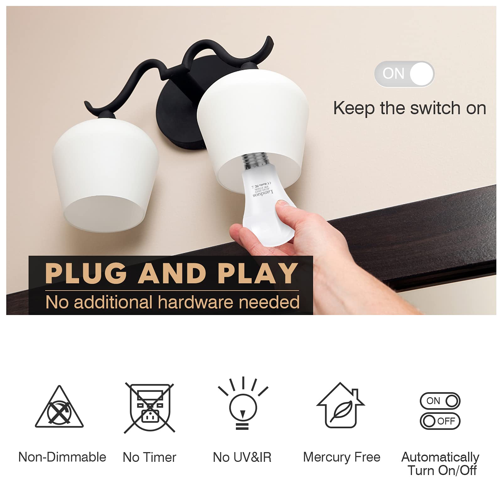 Dusk to Dawn Light Bulb A19 2700K 9W (100W Equivalent) Smart Sensor Light Bulbs Super Bright Automatic On/Off E26 Security Lights Indoor/Outdoor Yard Porch Patio Garden (Warm White Pack of 2)