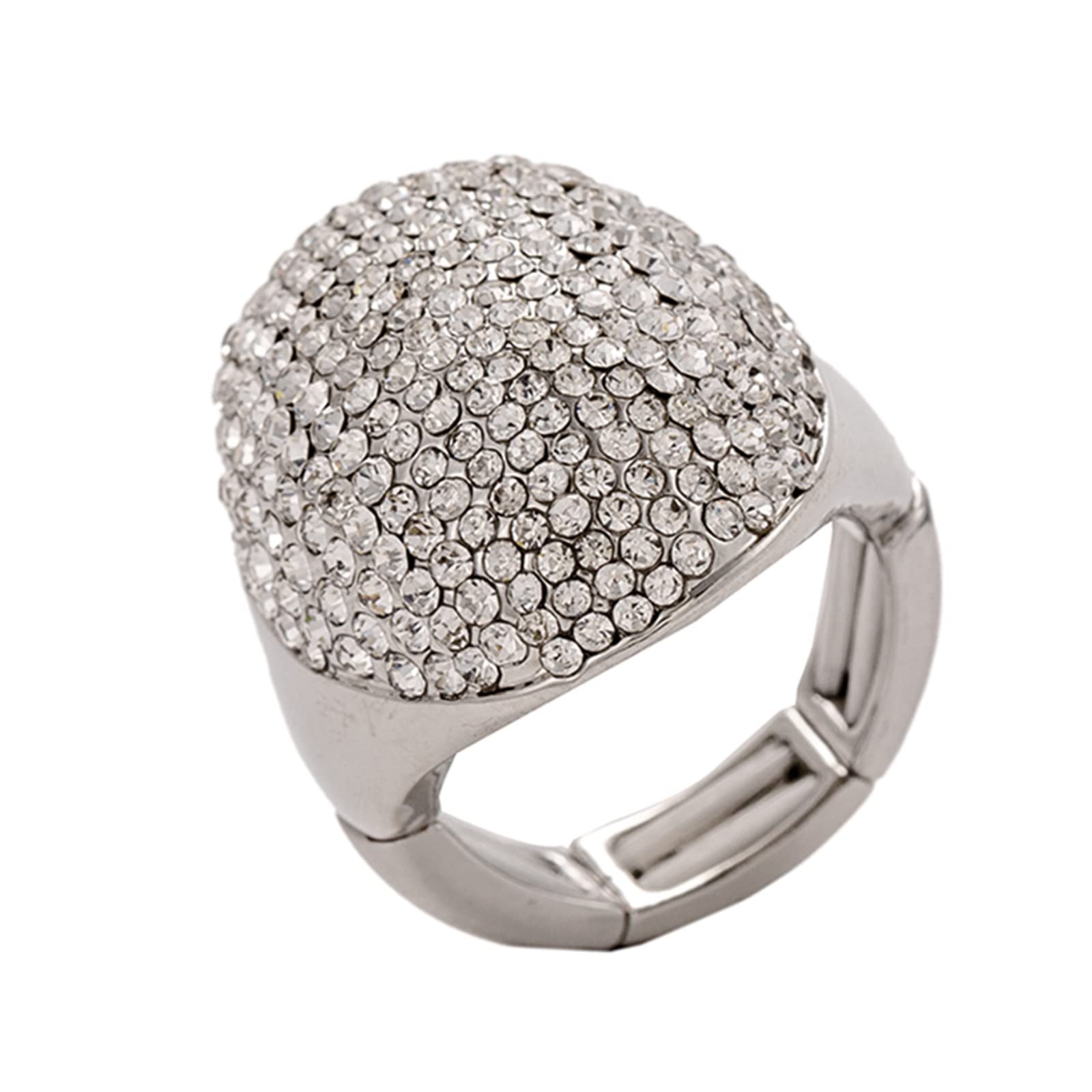 Ecesha Silver Cluster Crystal Oval Sparkly Crystal Adjustable Stretch Chunky Rings for Women Simple Costume Ring for Women (Style C)