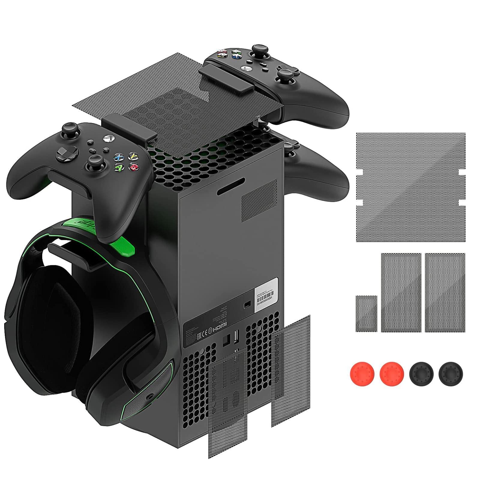 Dust Filter for Xbox Series X with Controller & Headphone Holder Stand, Top Case Dust Proof Cover Set with 2 Headset Mount Stand Holder for Xbox Series X Console