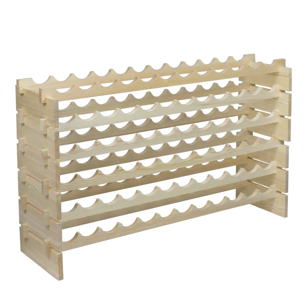 F2C Wood 72-Bottle Stackable Modular Wine Rack Wood Wine Cabinet Free Standing Wine Storage Organizer Display Shelf Wine Bottle Holder Kitchen Decor Classic Style, Wobble Free