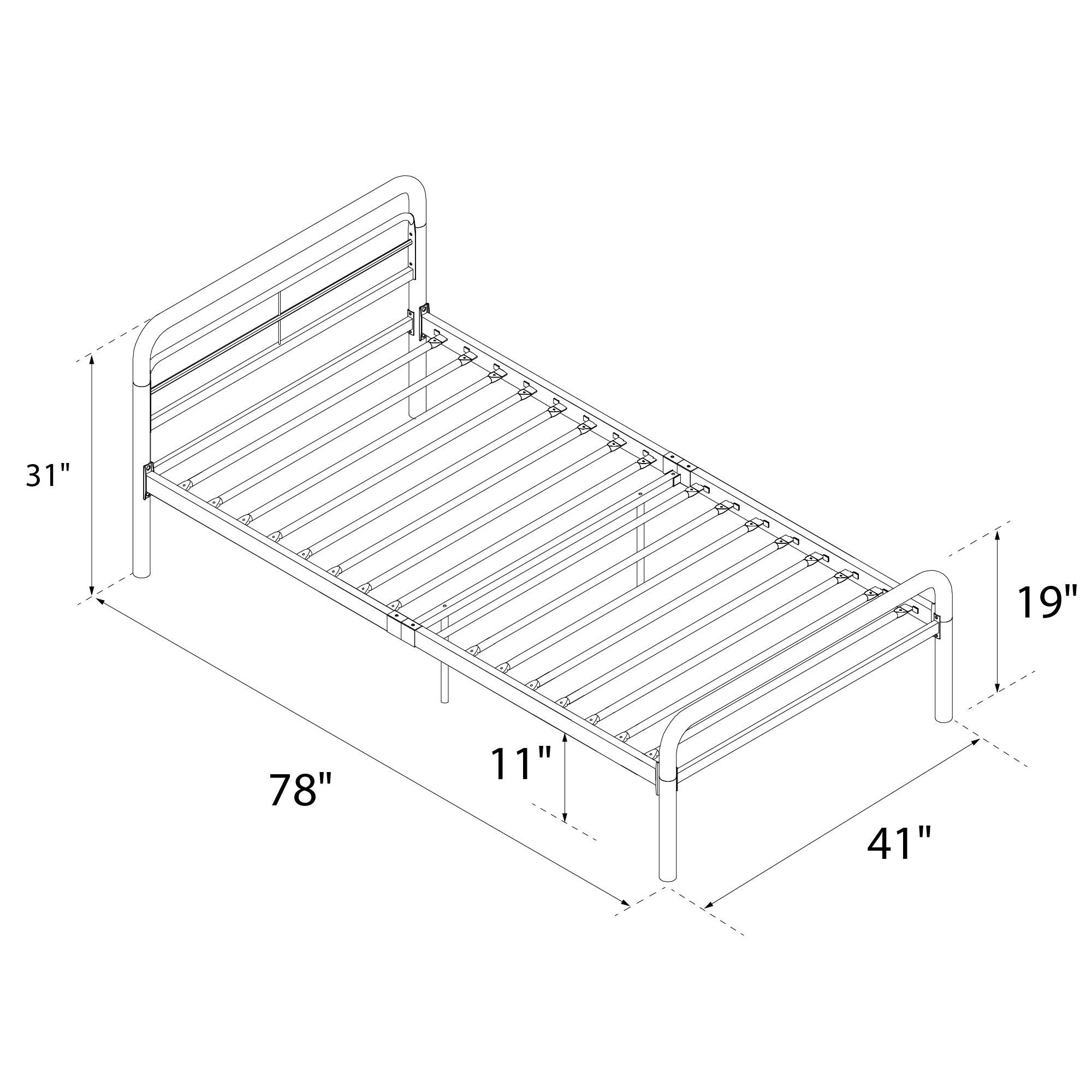 DHP Metal Bed with Round Tubing, Modern and Simple Design, Twin, Silver