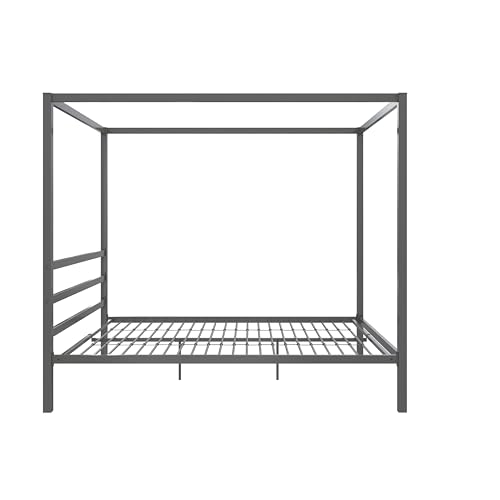 DHP Modern Metal Canopy Platform Bed with Minimalist Headboard and Four Poster Design, Underbed Storage Space, No Box Spring Needed, Queen, Gunmetal Gray