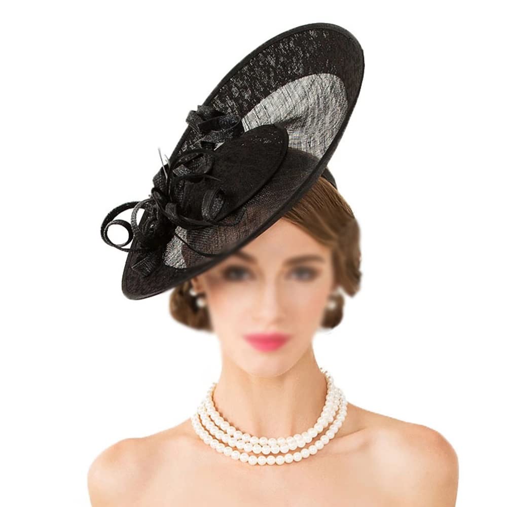 EYHLKM Ladies Wedding Hat Linen Large Wide Brim Cocktail Tea Party Dress