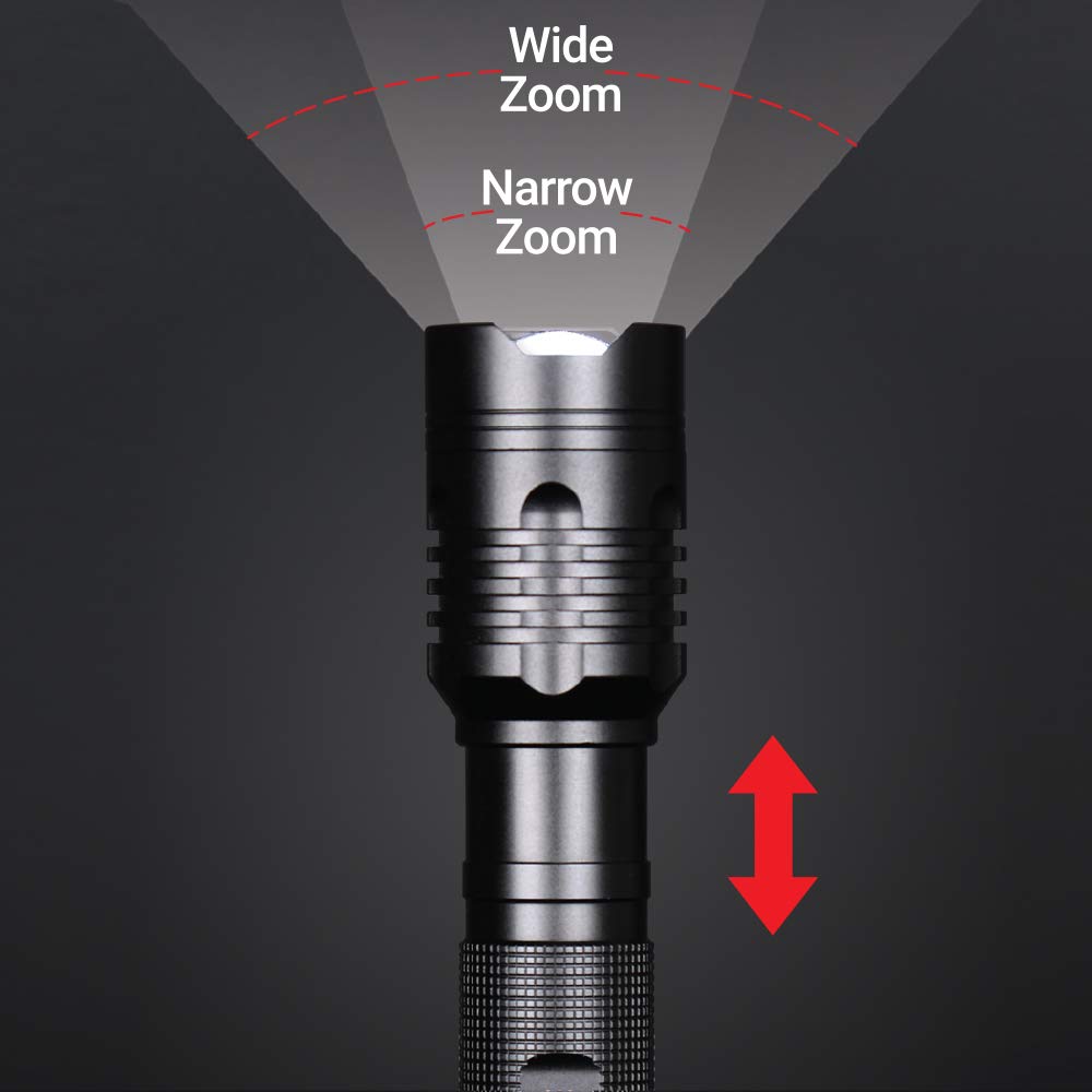 Feit Electric LED Tactical Flashlight - Aluminum Alloy - Zoomable Strike Bezel; Illuminate up to 1,000 feet - Adjustable Brightness 600 to 1700 Lumen | Requires 4-C Batteries
