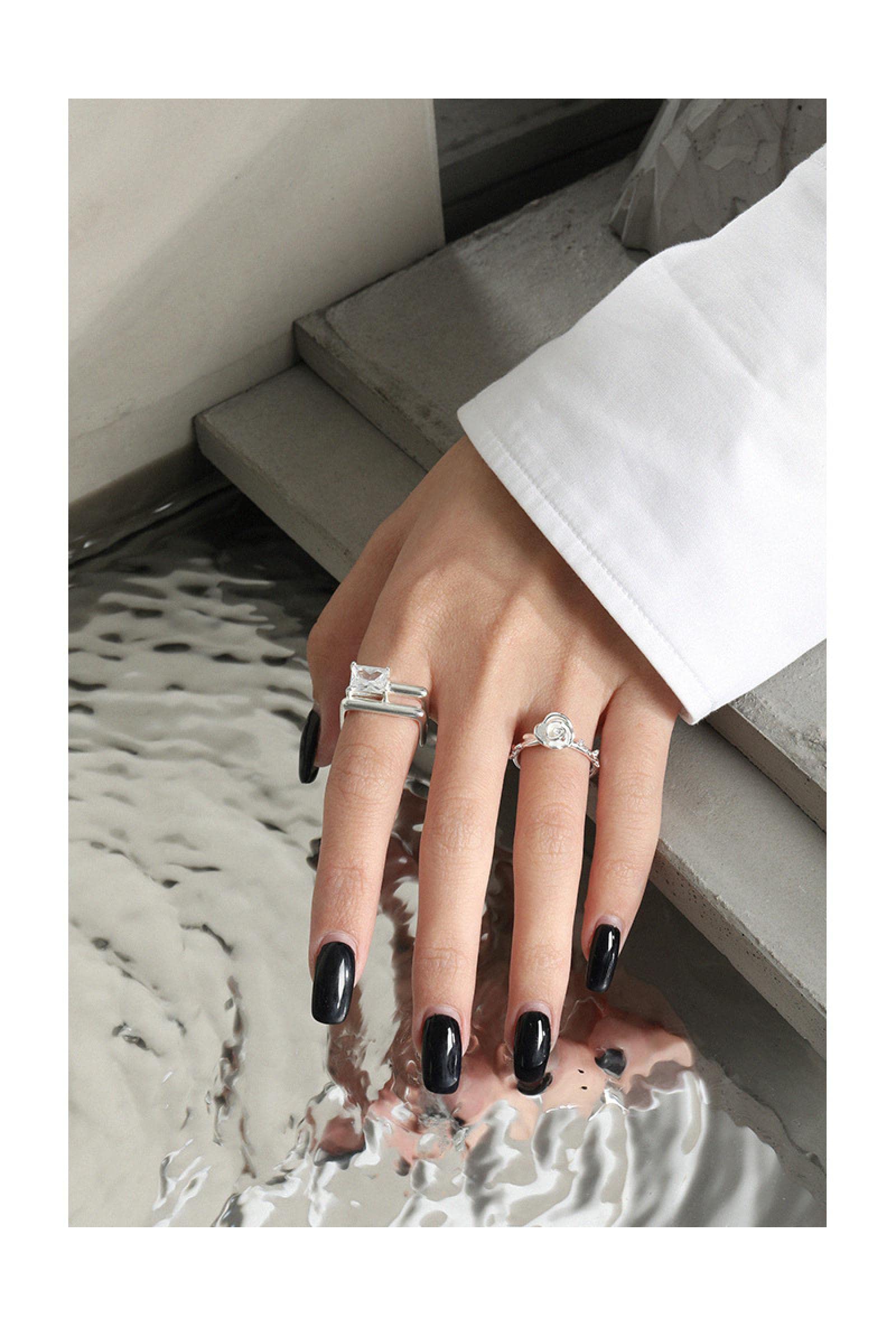 Crystal Geometric Square Open Ring, Women'S Wedding Party Jewelry Silver, One Size