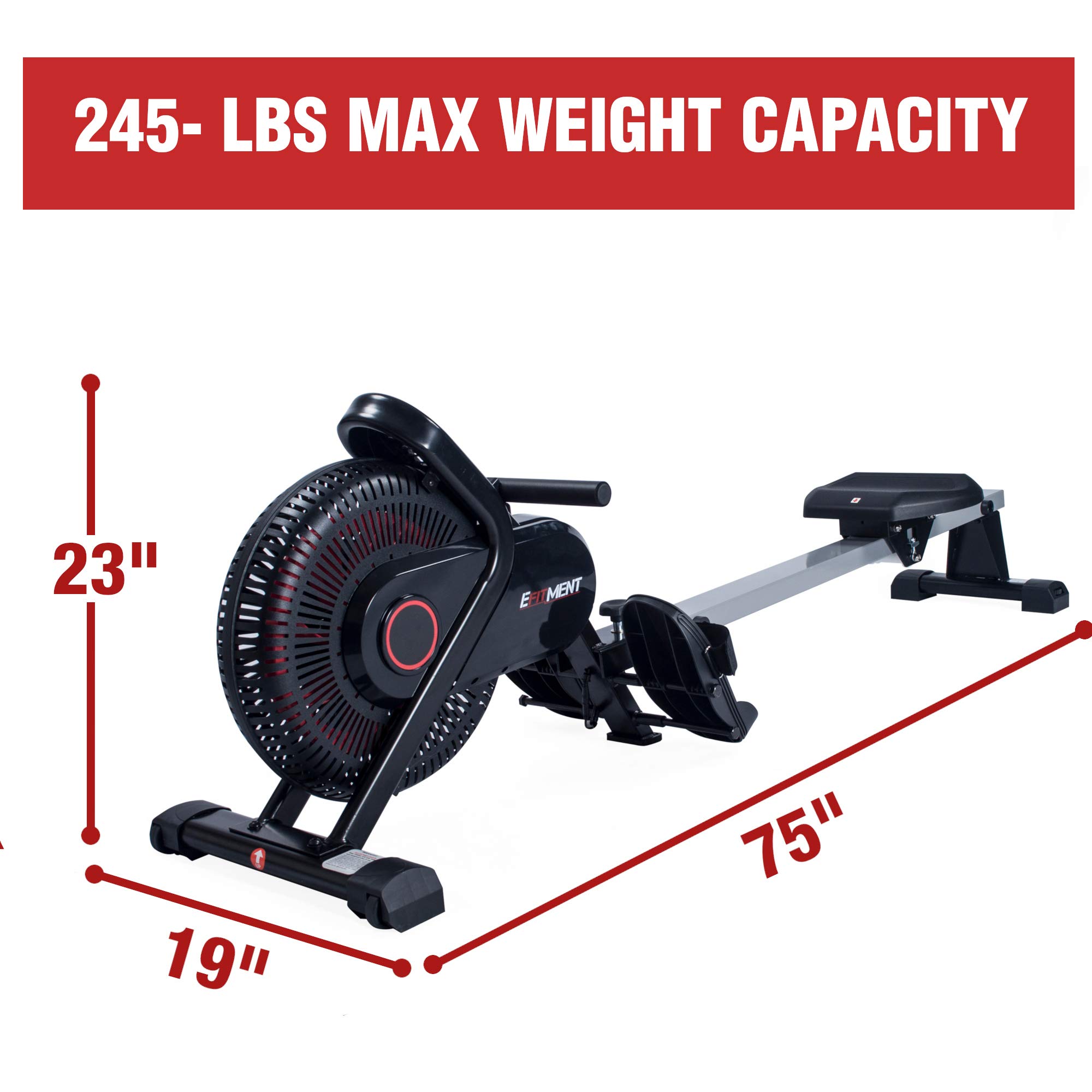 EFITMENT Aero Air Fan Rowing Machine Rower w/LCD Monitor, 245 LB Weight Capacity, 51 Inch Rail Length - RW036