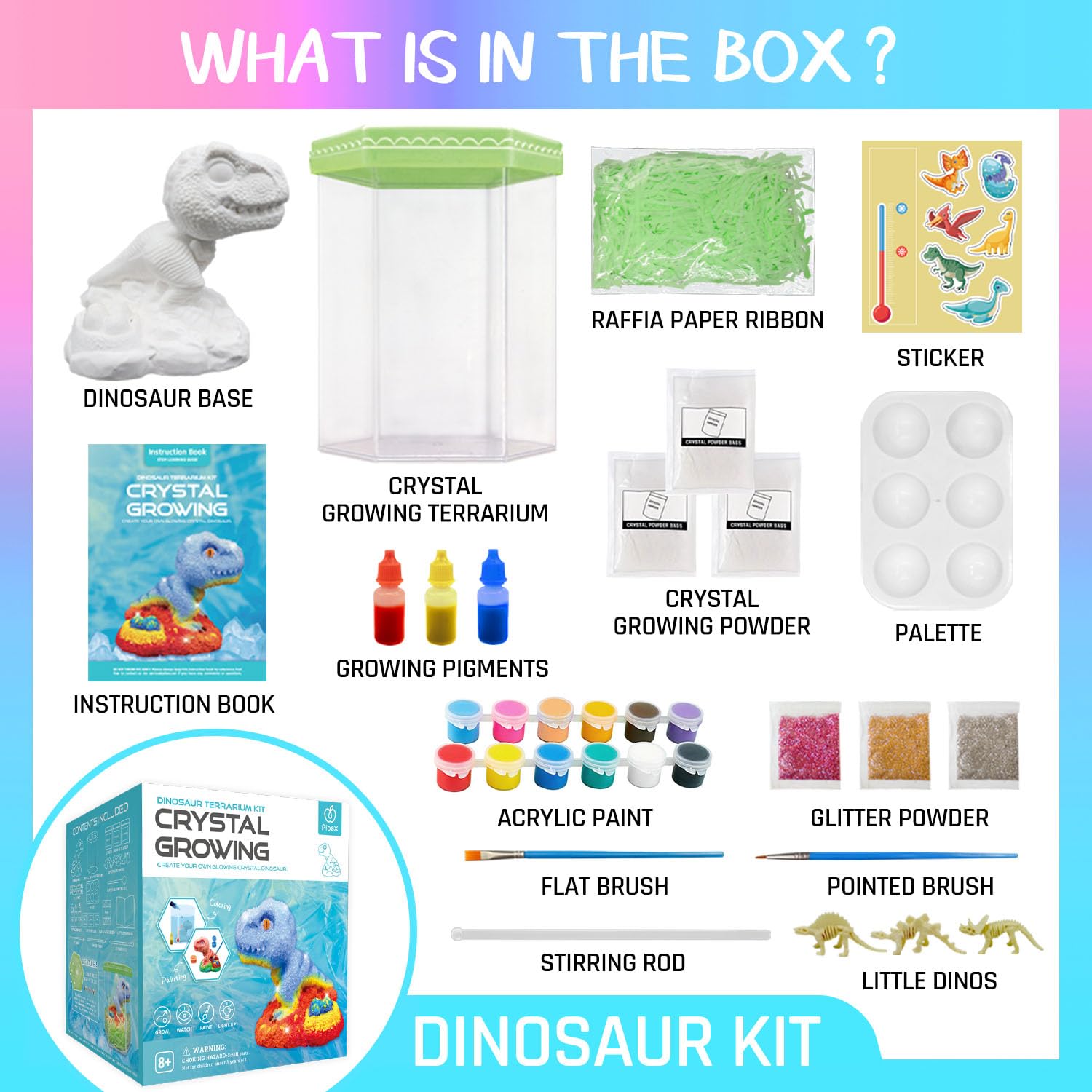 Crystal Growing Kit, Light-Up Dinosaur Terrarium Kit, Grow, Paint & Decorate Your Own Dinosaur, DIY STEM Project Educational Arts and Crafts Set, Gift Idea for Boy & Girl Aged 8 9 10 11 12+ (Upgraded)