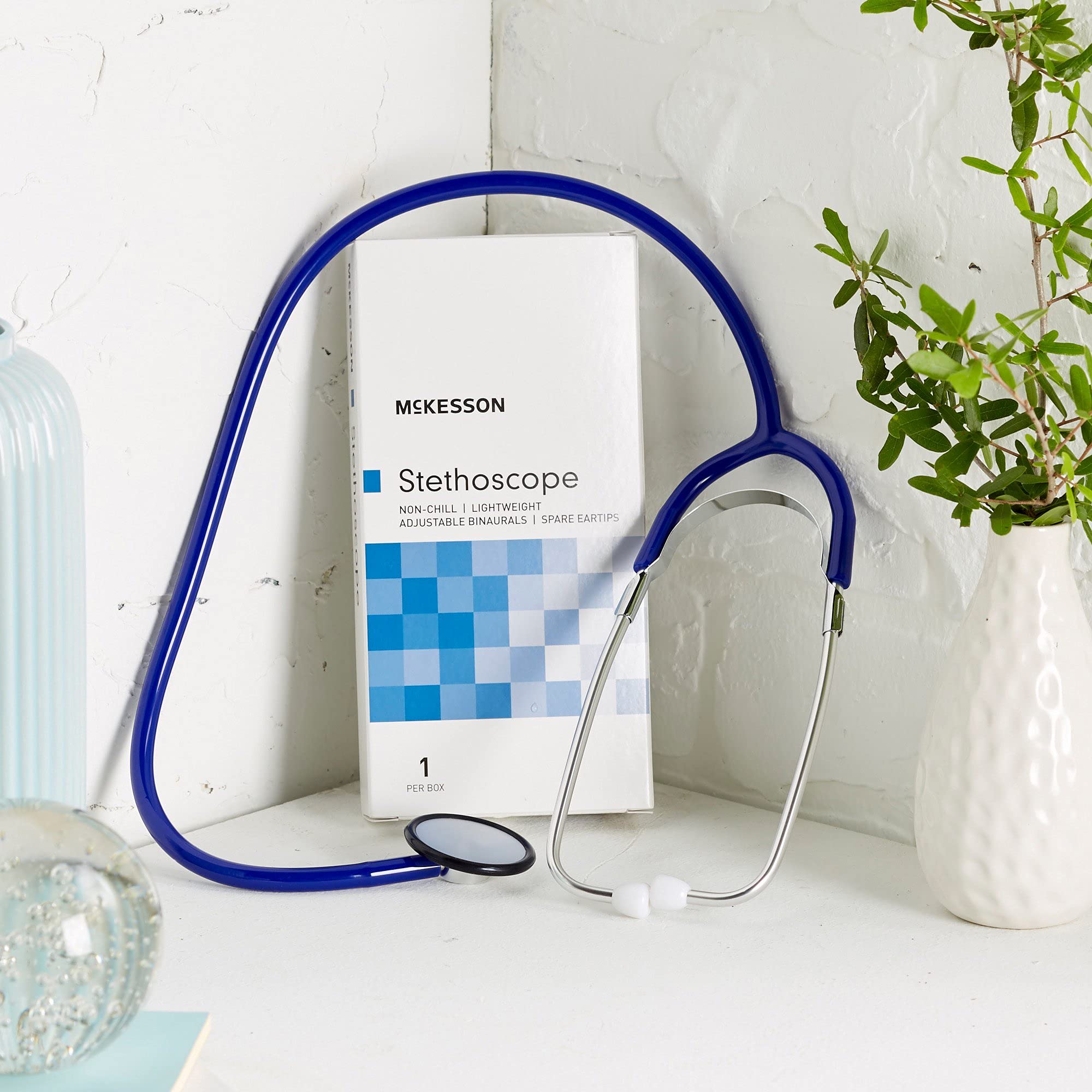 McKesson Stethoscope, Lightweight, Single Head, Diaphragm Only, Adjustable Binaurals, Royal Blue, 21 in, 1 Count