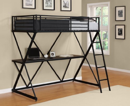 DHP X-Loft Metal Bunk Bed Frame with Desk - Space Saving Design - Twin, Black