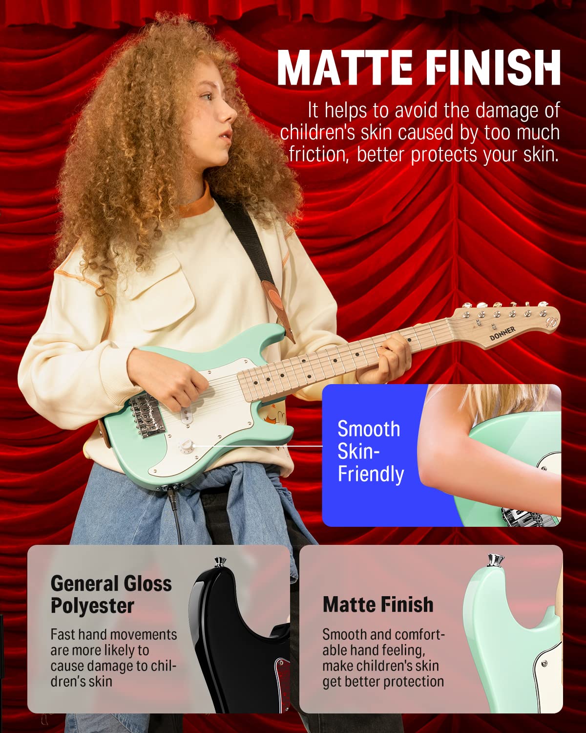 Donner 30 Inch Junior Electric Guitar Beginner Kit ST Style Mini Size ST Electric Guitar Junior Starter & Donner Guitar Cable 10 ft, Electric Instrument Cable Bass Amp Cord for Electric Guitar Bass